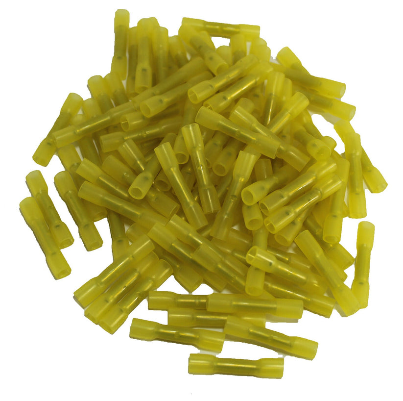 100 Pack Heat Shrink Yellow Butt Connectors 24 to 26 Gauge ME-HSYBCM f ...